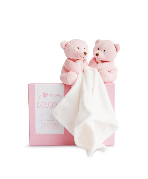 Craquez pour ce Coffret 2 Doudous Lapins Roses et Blancs Doudou et Compagnie
